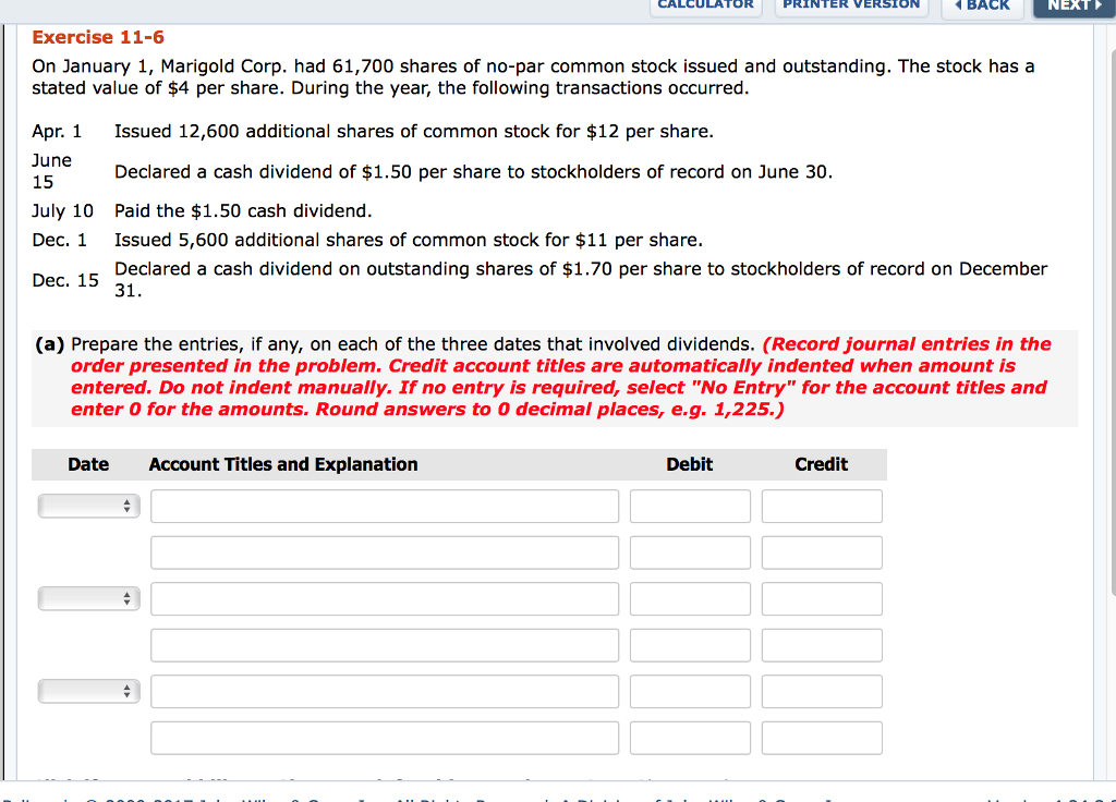 Solved LCULATOR PRINTER VERSION BACK NEXT Exercise 11-6 On | Chegg.com
