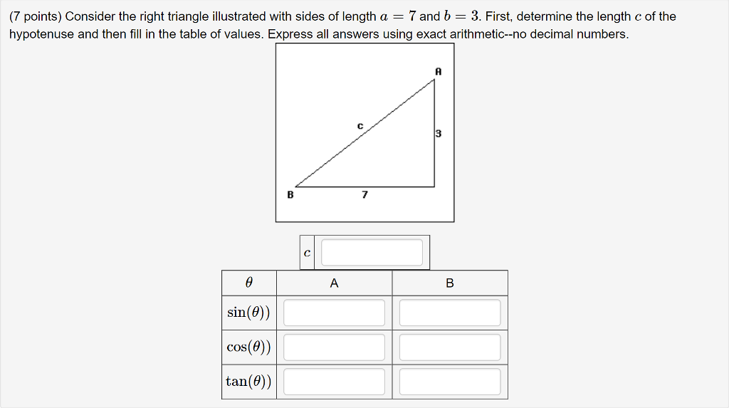 Solved 7 Points Consider The Right Triangle Illustrated Chegg