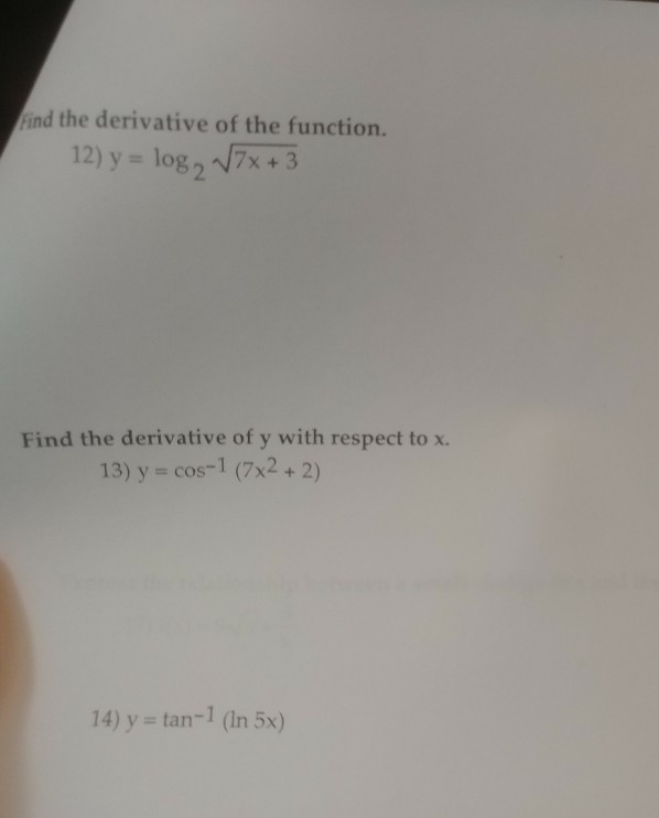 Solved find the derivative of the function. 2) y- log2 x+3 | Chegg.com