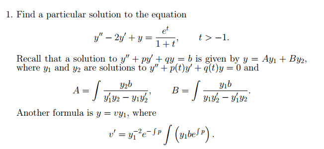 Solved 1. Find a particular solution to the equation | Chegg.com