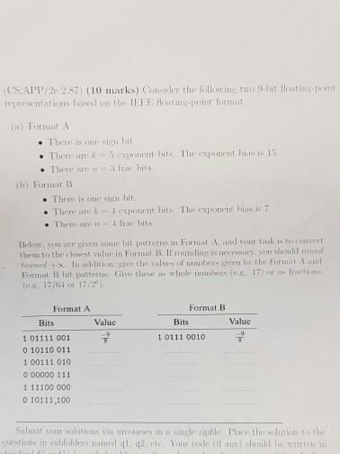 Consider the following two9-bit floating point | Chegg.com