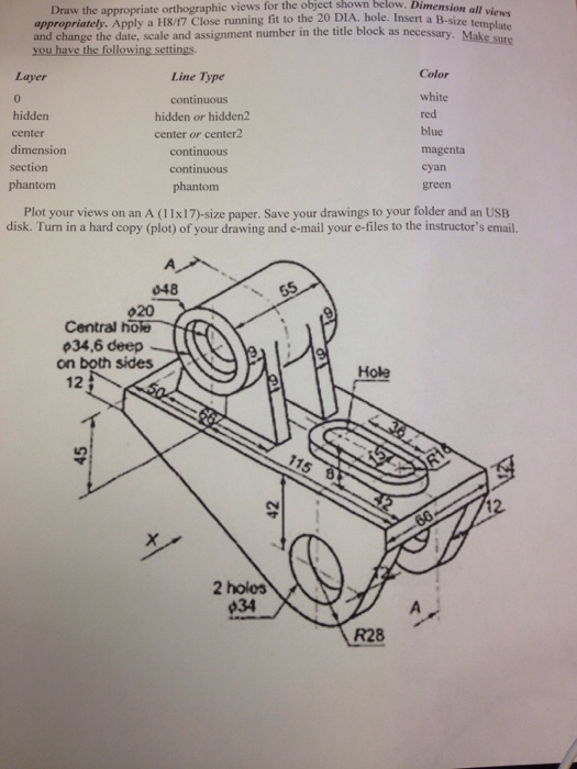 Solved Draw the appropriate orthographic views for the | Chegg.com