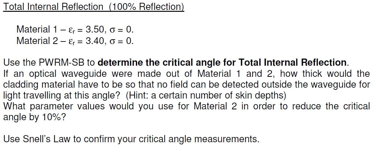Solved Total Internal Reflection (100% Reflection) Material | Chegg.com