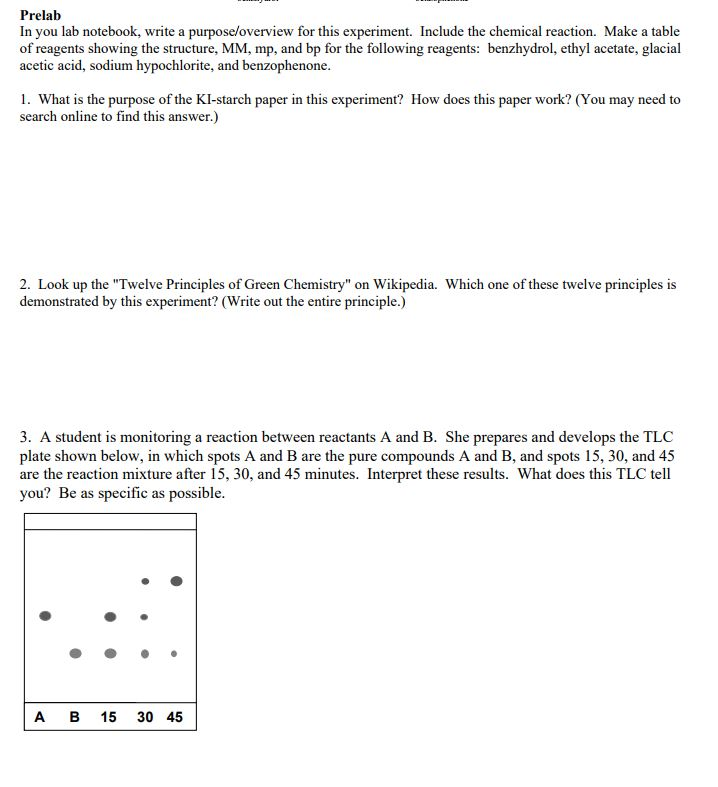 Solved Prelab In you lab notebook, write a purpose/overview | Chegg.com