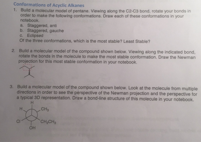 Solved Build a molecular model of pentane. Viewing along the | Chegg.com