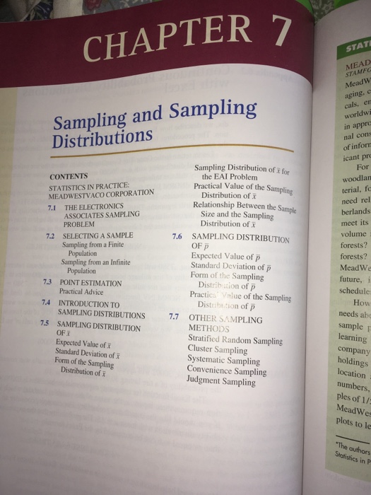 Solved CHAPTER 7 and Sampling Distributions sampling | Chegg.com