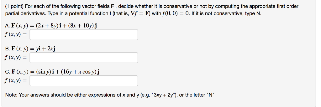 Solved (1 point) For each of the following vector fields F, | Chegg.com
