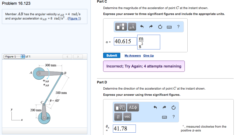 Solved Member AB has the angular velocity omega_AB = 4 rad/s | Chegg.com