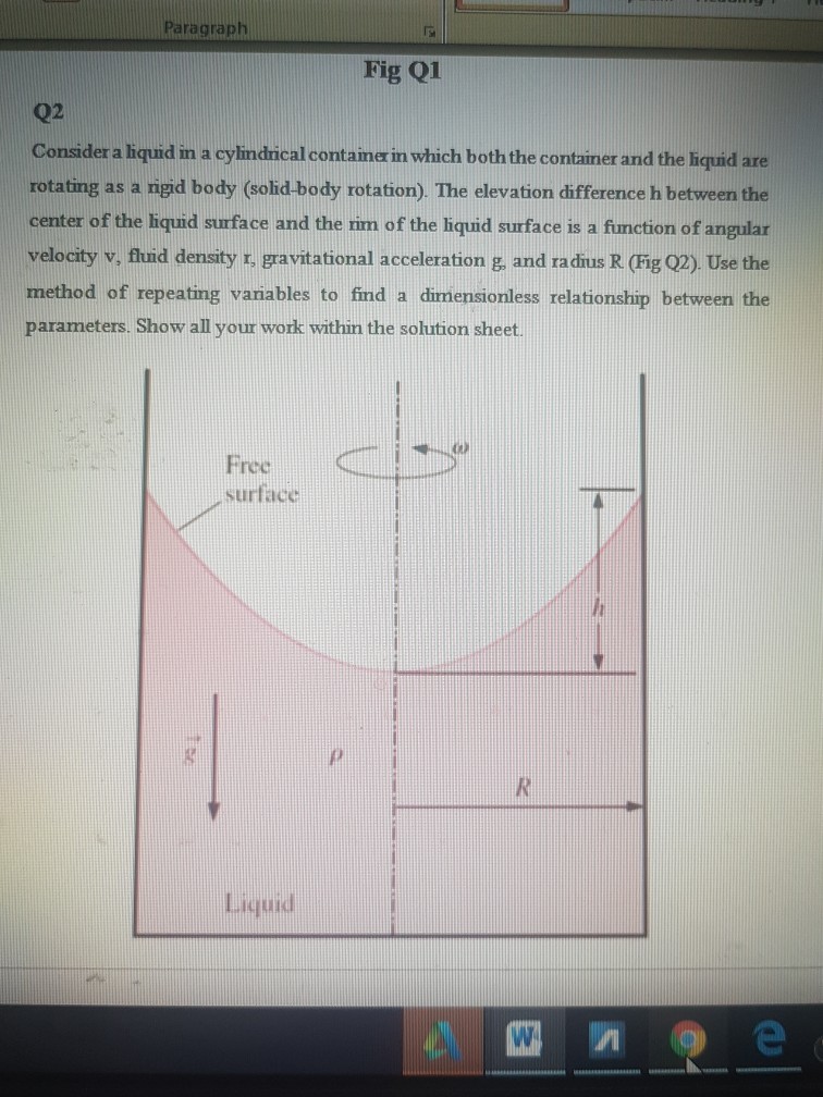 Solved Paragraph Fig Q1 Consider a liquid in a cylindrical | Chegg.com