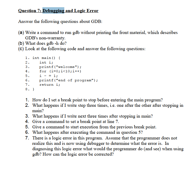 Solved uestion ebugging and Logic Error Answer the following | Chegg.com