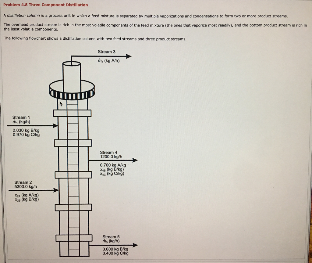 Problem 4.8 Three Component Distillation A | Chegg.com