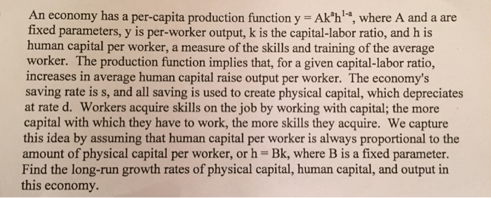 Solved An economy has a per-capita production function y = | Chegg.com