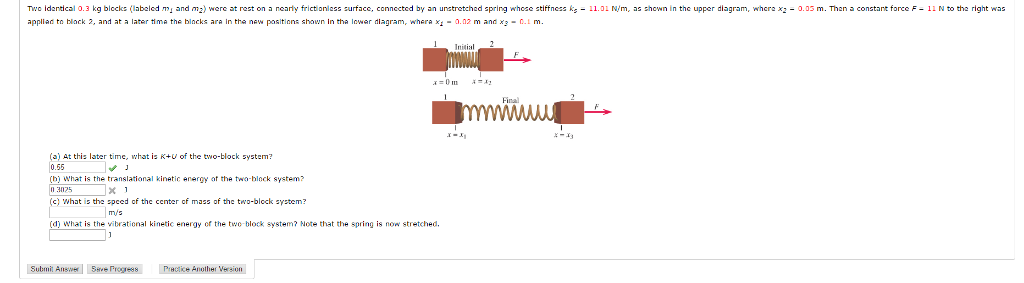 Solved Two identical 0.3 kg blocks (labeled m_1and m_2) were | Chegg.com