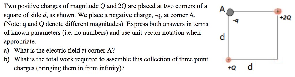 Solved Two positive charges of magnitude Q and 2Q are placed | Chegg.com