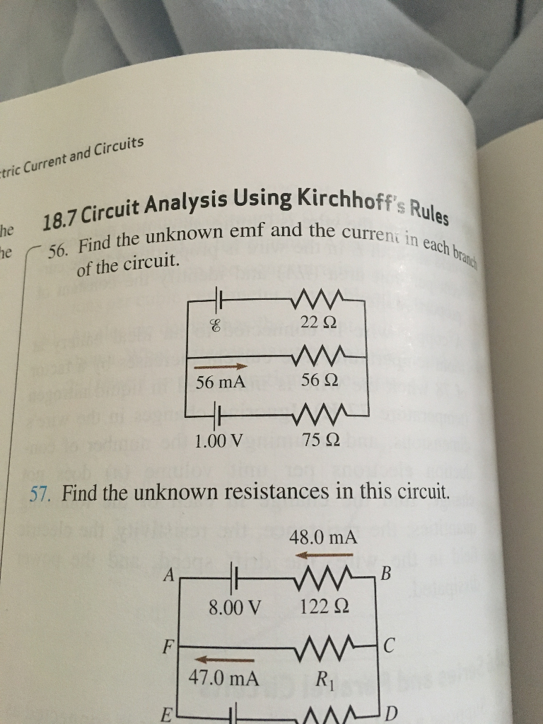 Solved 56. Find the unknown emf and the current in each | Chegg.com