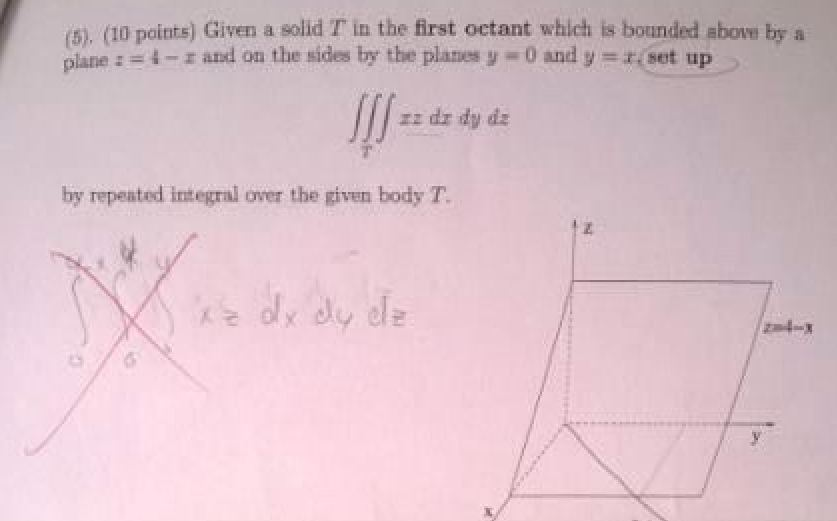 Solved Given a solid T in the first octant which is bounded | Chegg.com