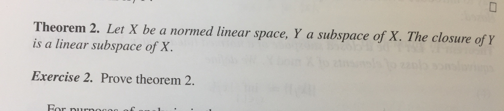 Solved Let X be a normed linear space, Y a subspace of X. | Chegg.com