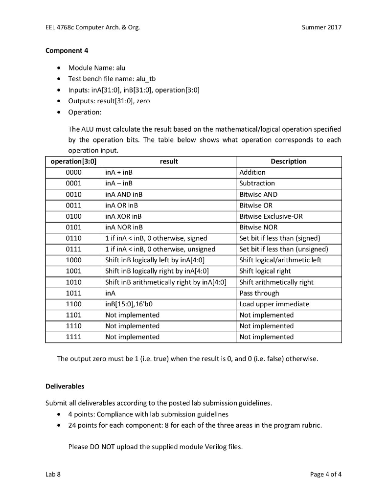 EEL 4768c Computer Arch. & Org. Summer 2017 | Chegg.com