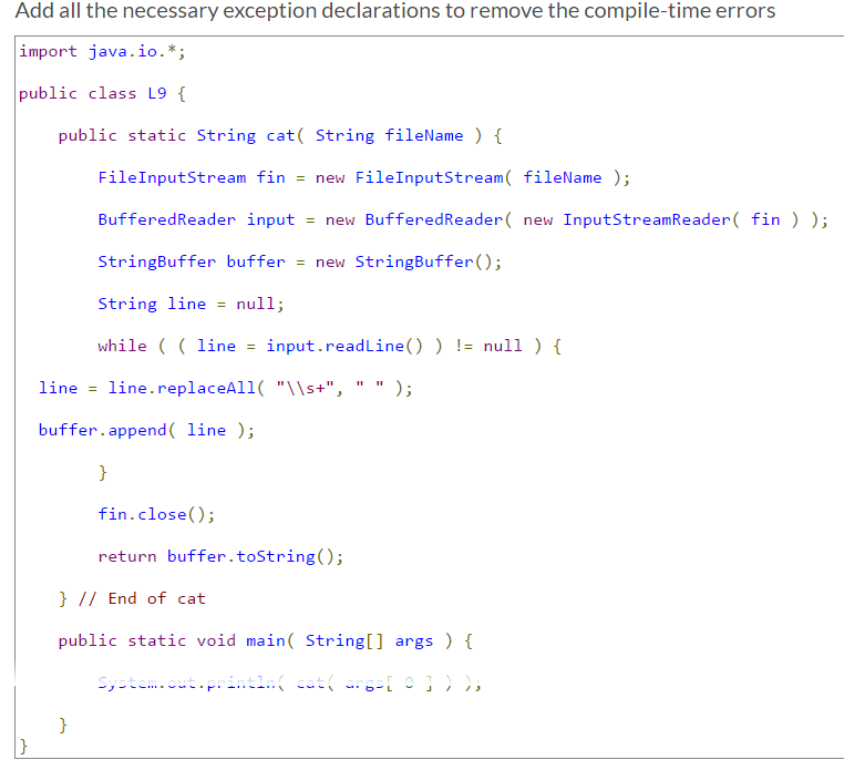 Solved Add all the necessary exception declarations to | Chegg.com