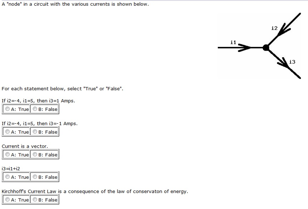Solved A "node" in a circuit with the various currents is | Chegg.com