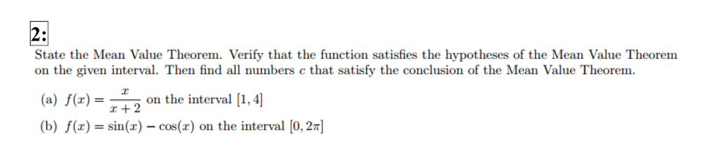 Solved State the Mean Value Theorem. Verify that the | Chegg.com