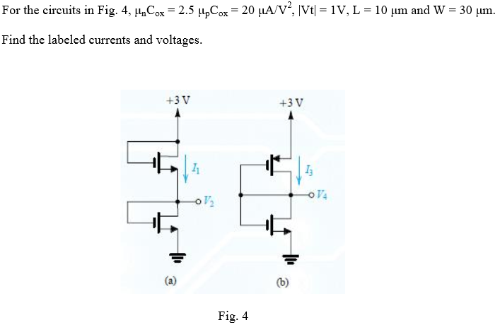 Solved For the circuits in Fig. 4, mu_n C_ox = 2.5 mu_p C_ox | Chegg.com