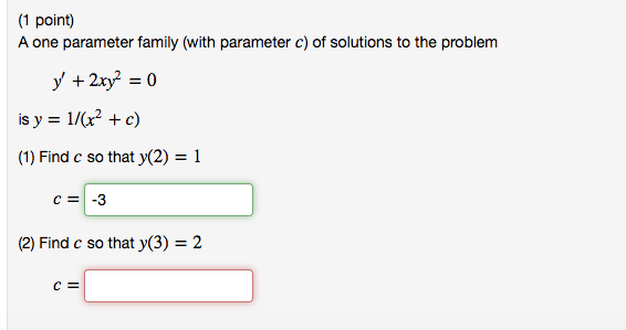 Solved A one parameter family (with parameter c) of | Chegg.com