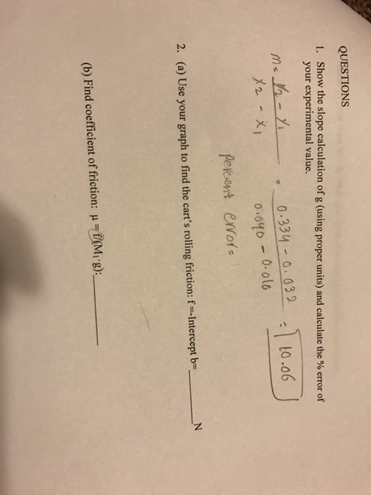 Show the slope calculation of g (using proper units) | Chegg.com
