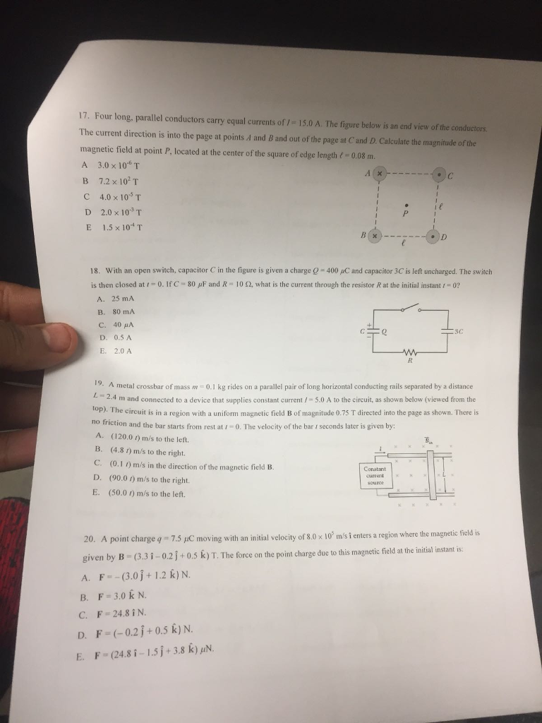 Solved 17. Four long, parallel conductors carry equal | Chegg.com