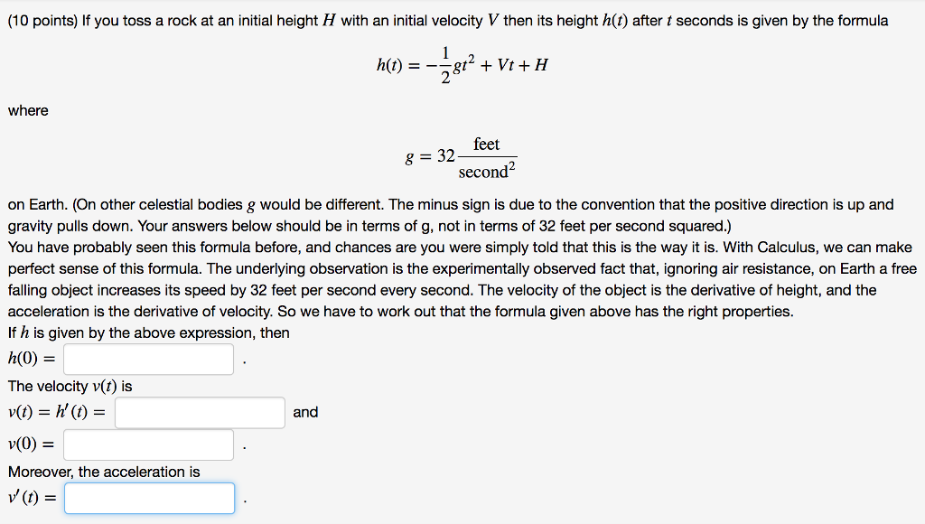 Solved If you toss a rock at an initial height H with an | Chegg.com
