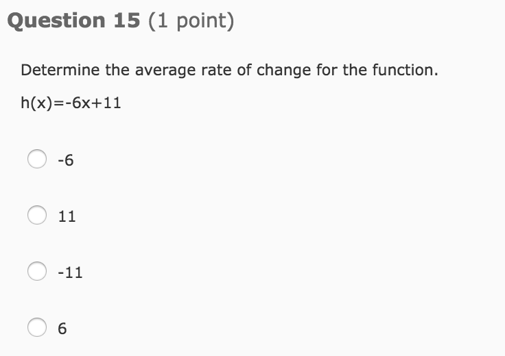 Solved Question 15 (1 point) Determine the average rate of | Chegg.com