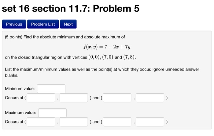 Solved Find the absolute minimum and absolute maximum of | Chegg.com