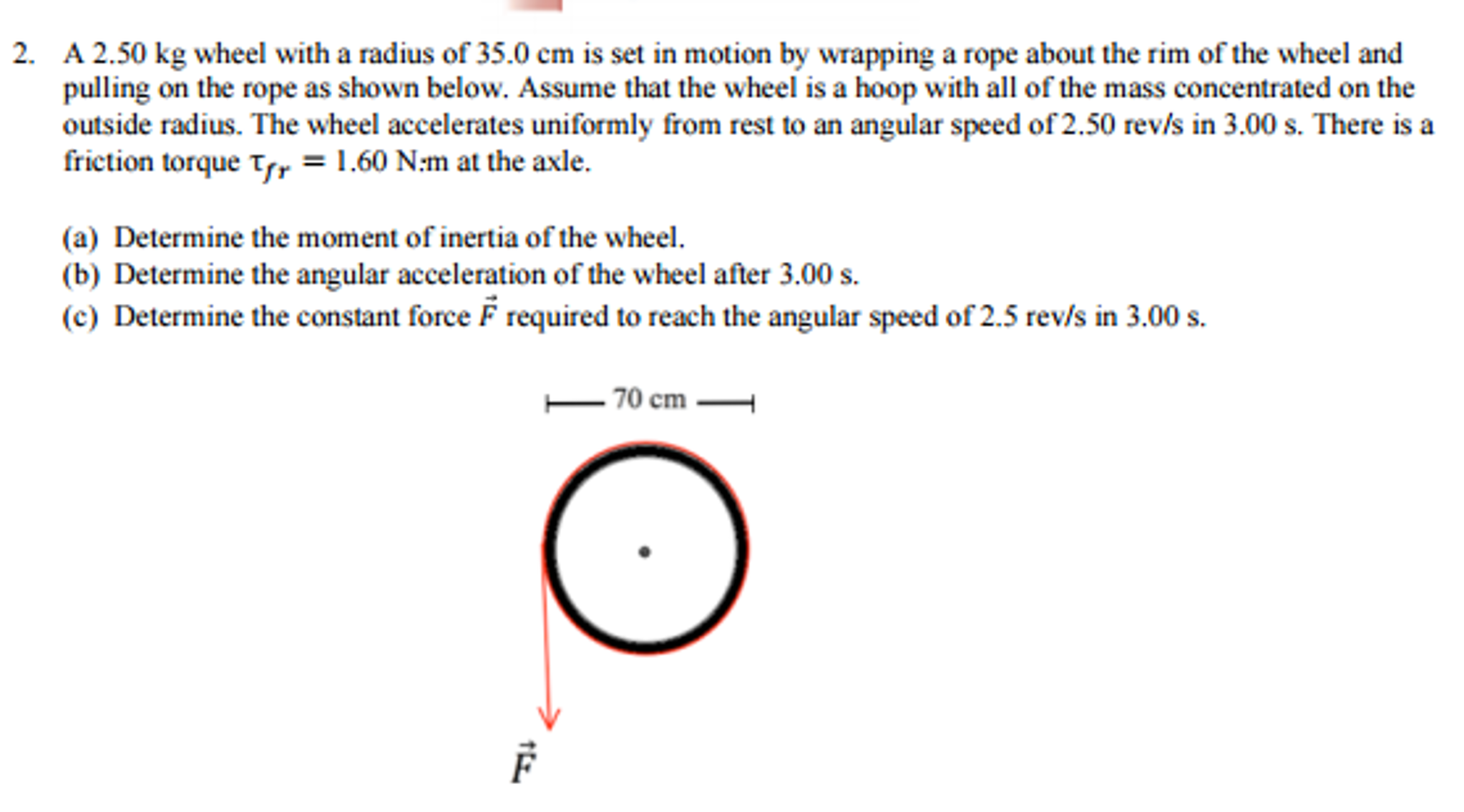 Solved A 2 50 Kg Wheel With A Radius Of 35 0 Cm Is Set In Chegg