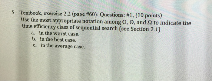 Solved 5. Textbook, exercise 2.2 (page #60): Questions: #1, | Chegg.com