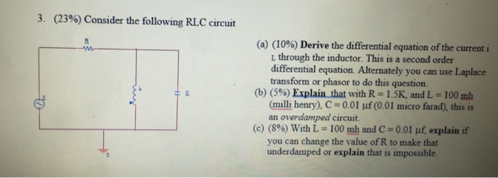 Solved Consider the following RLC circuit Derive the | Chegg.com