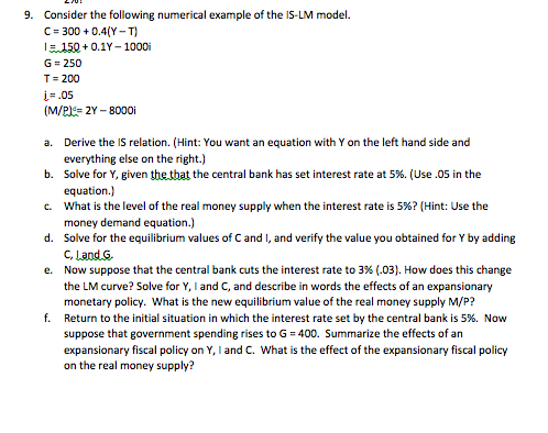 Solved Consider the following numerical example of the IS-LM | Chegg.com
