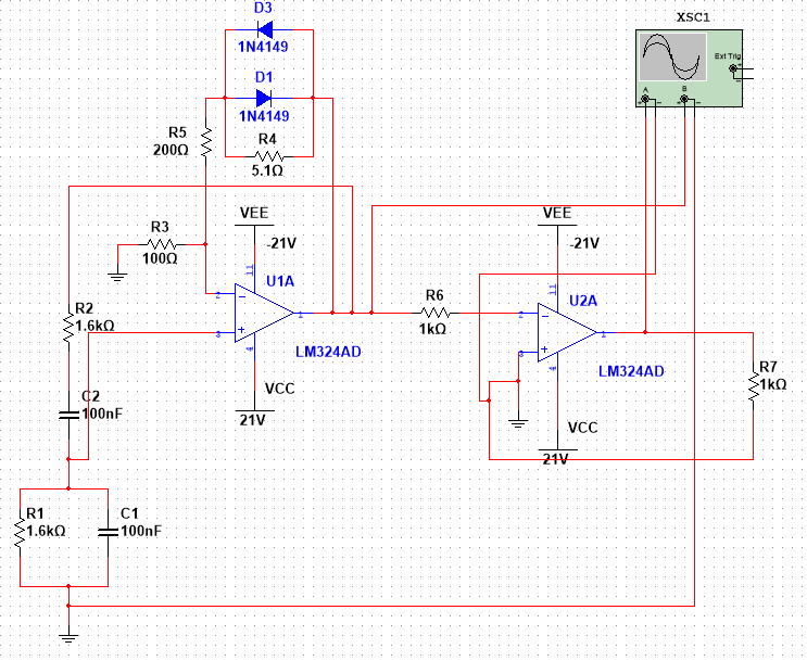 Solved D3 1N4149 D1 XSC1 1N4149 R4 5.1Ω R5 200Ω VEE R3 -21V | Chegg.com