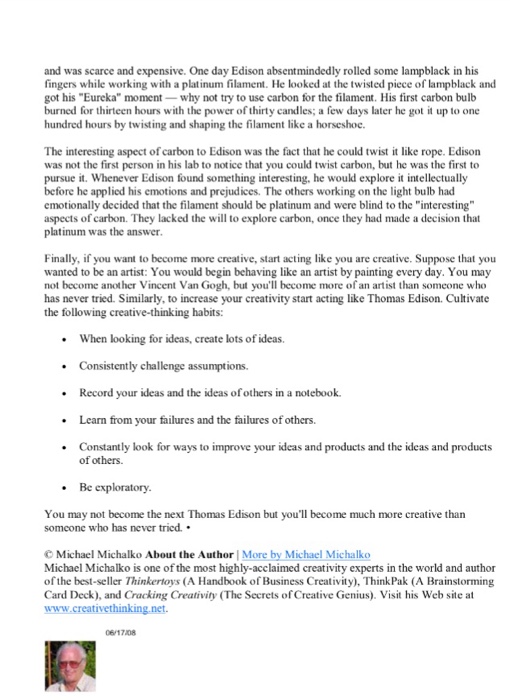 The Creative Thinking Habits of Thomas Edison By | Chegg.com