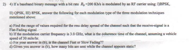 2) 4) If a baseband binary message with a bit rate | Chegg.com