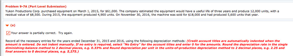 Solved Problem 9-7A (Part Level Submission) Yukon | Chegg.com
