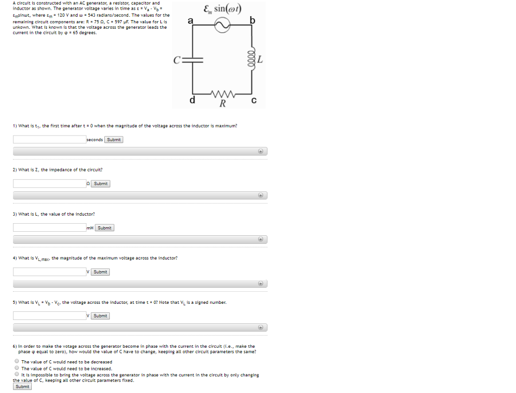 Solved A circuit is constructed with an AC generator, a | Chegg.com