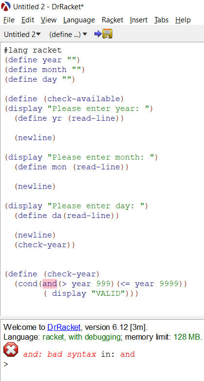 Solved Untitled 2 - DrRacket* File Edit View Language Racket | Chegg.com