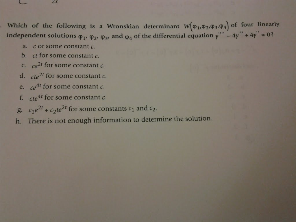 Solved Which of the following is a Wronskian determinant | Chegg.com
