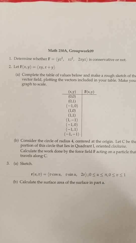Solved Math 250A, Groupwork09 1. Determine whether F=(yz2, | Chegg.com
