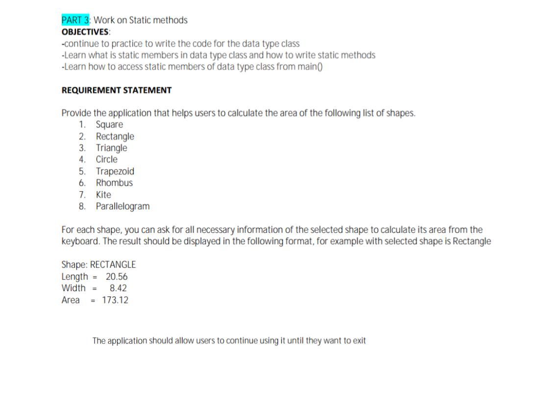 Solved Work on Static methods OBJECTIVES -continue to | Chegg.com