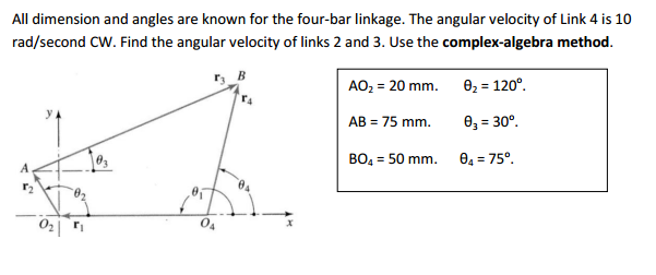 All dimension and angles are known for the four-bar | Chegg.com