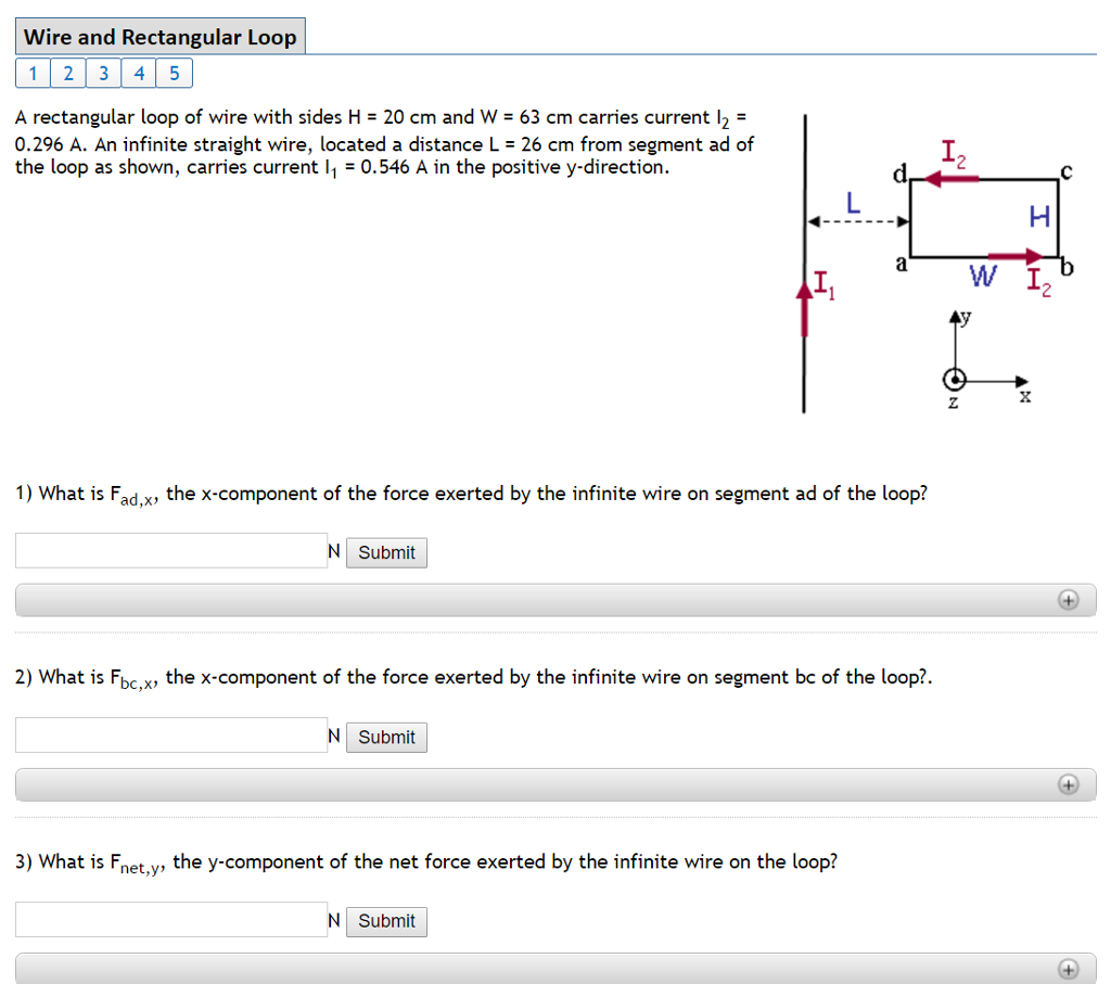 Solved A rectangular loop of wire with sides H = 20 cm and W | Chegg.com