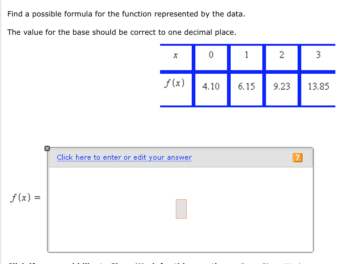 Solved Find a possible formula for the function represented | Chegg.com Solved Find a possible formula for the function represented | Chegg.com
