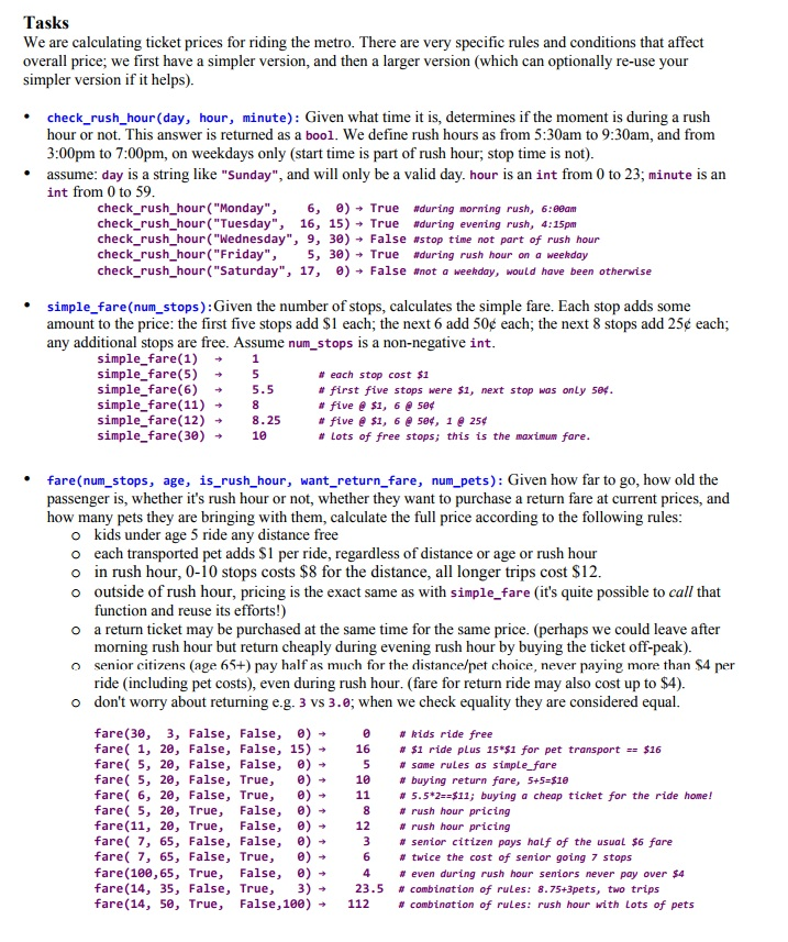 Solved Tasks We are calculating ticket prices for riding the | Chegg.com