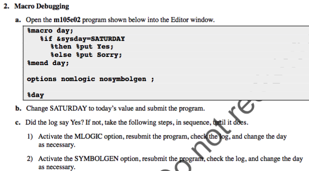 2. Macro Debugging a. Open the m105e02 program shown | Chegg.com